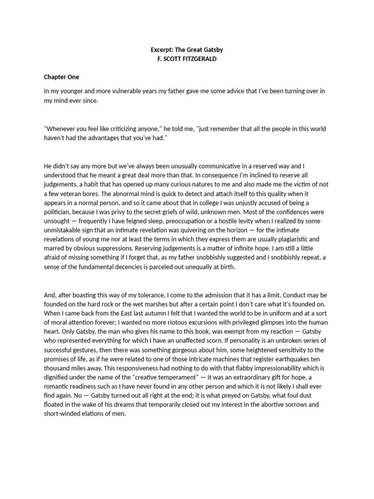 Excerpt The Great Gatsby | PDF | F. Scott Fitzgerald | The Great Gatsby