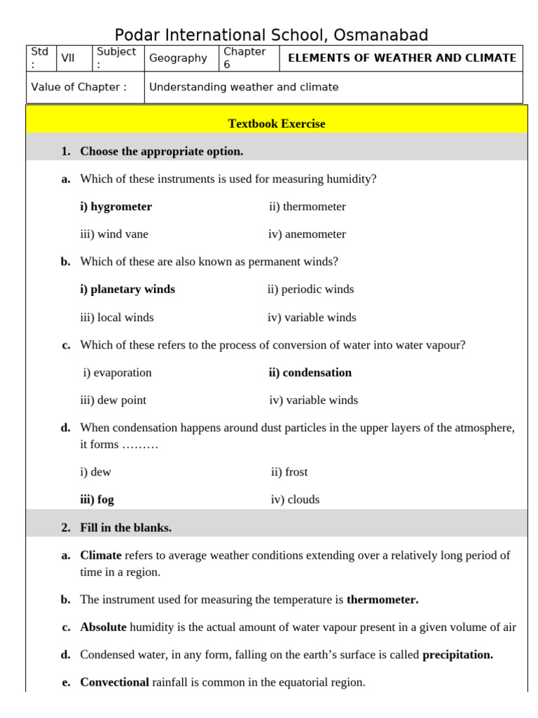 Geography - CH6 - Elements of Weather and Climate - Notes | PDF | Wound ...
