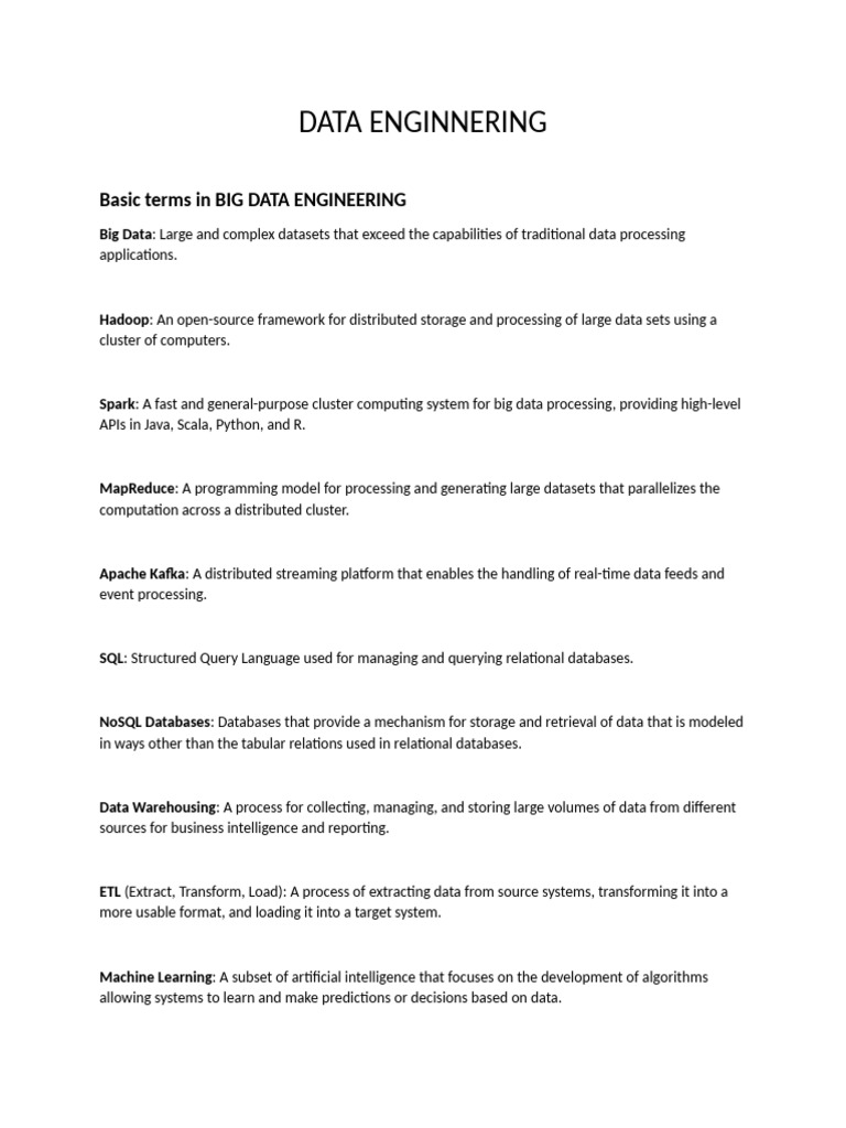 Basic Terms of DATA ENGINEERING | PDF | Apache Hadoop | Databases