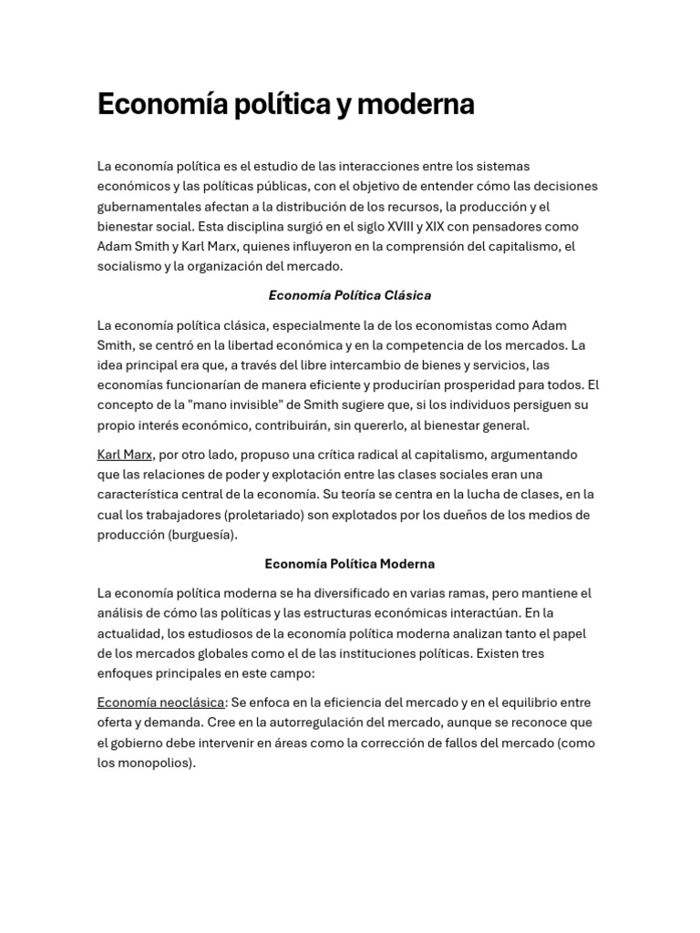 Economía Política: Clásica y Moderna | PDF | Economía política | Economias