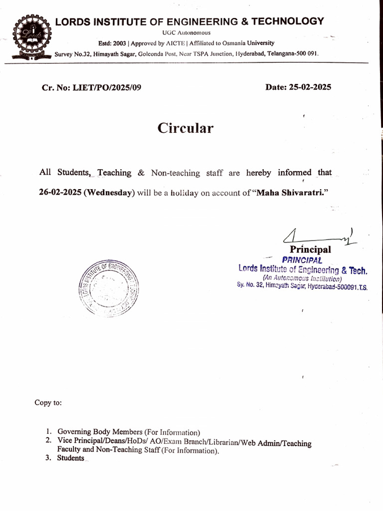 Maha Shivaratri Holiday Notice 2025 | PDF