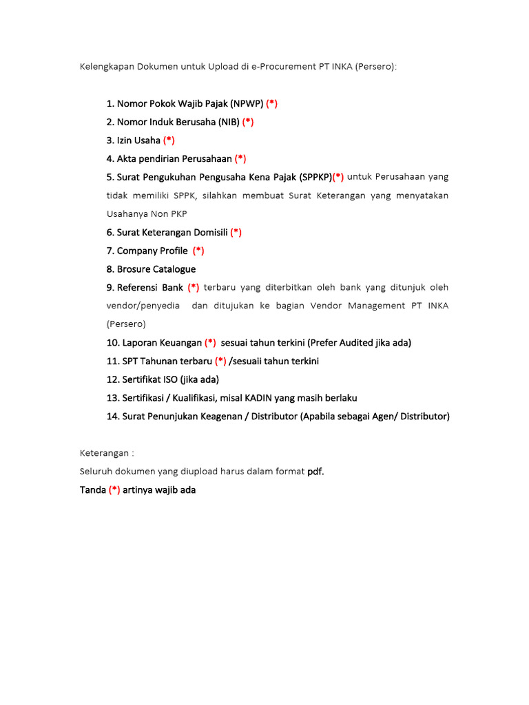 Kelengkapan Dokumen e-Proc | PDF