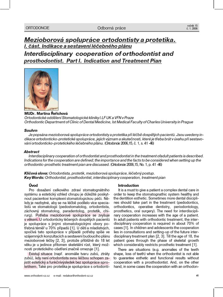 Interdisciplinary Cooperation of Orthodontist and Prosthodontist. | PDF