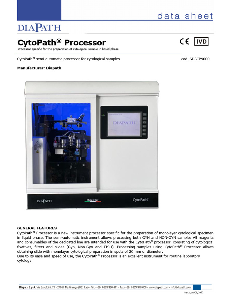 CytoPath Processor Datasheet | PDF | Membrane | Applied And ...