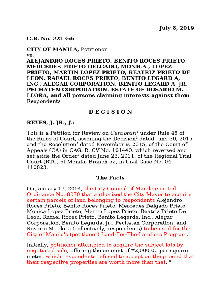 Manila's Expropriation Case vs. Prieto | PDF | Eminent Domain | Public Law