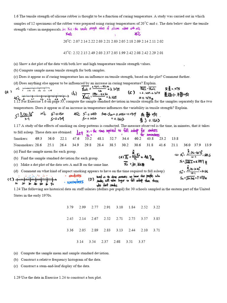 CH1 上課練習習題 | PDF | Ultimate Tensile Strength | Descriptive Statistics