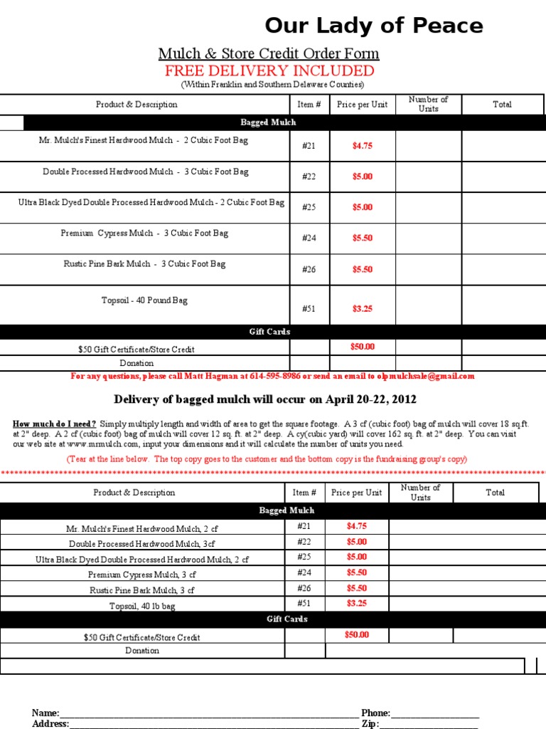Our Lady of Peace Mulch Order Form | PDF | Home & Garden