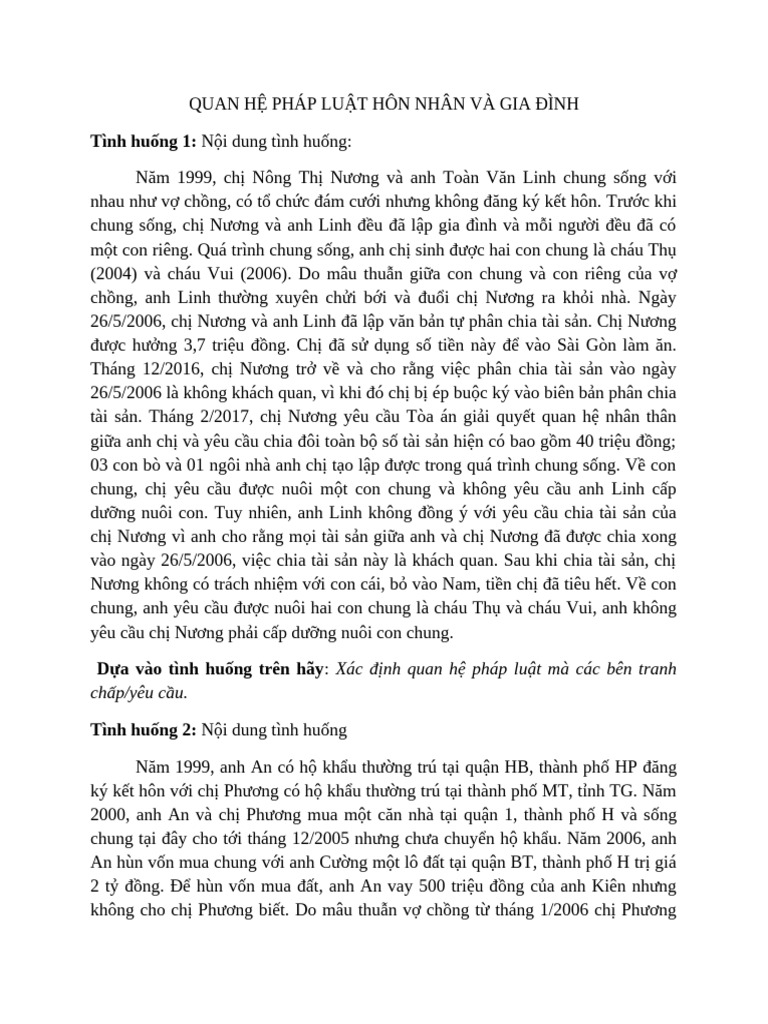 Bài tập tình huống luật HNGD.25 | PDF
