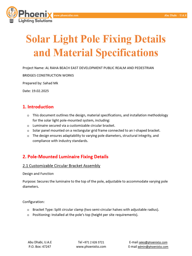 Solar Light Pole Fixing Specifications | PDF | Screw | Pipe (Fluid ...