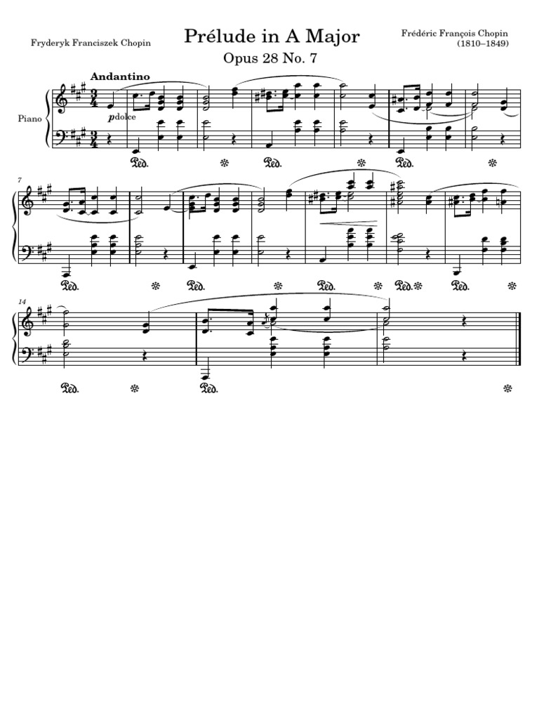 Prlude Opus No in A Major Chopin | PDF | Compositions For Keyboard ...
