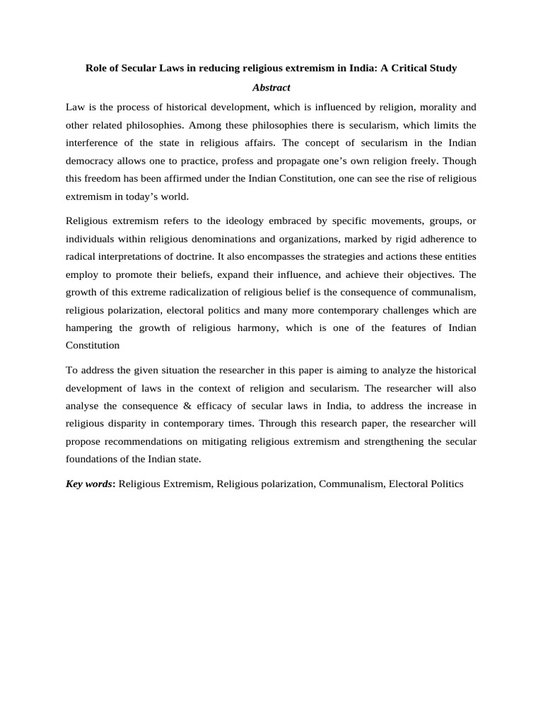 Role of Secular Laws in Reducing Religious Extremism in India | PDF