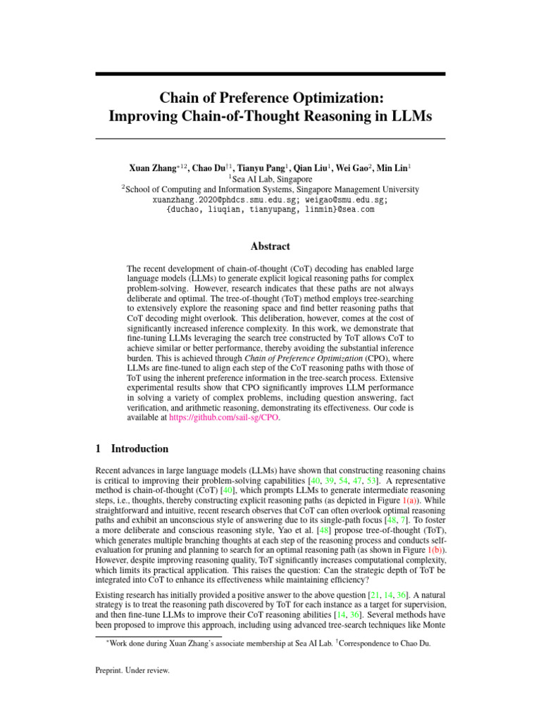 Chain of Preference Optimization Improving Chain-Of-Thought Reasoning in LLMs | PDF | Cognitive ...