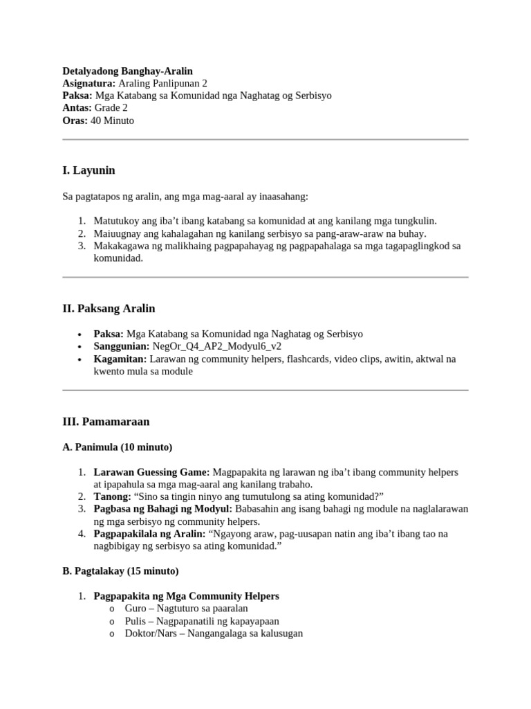 Detalyadong Banghay Sa AP 2 | PDF