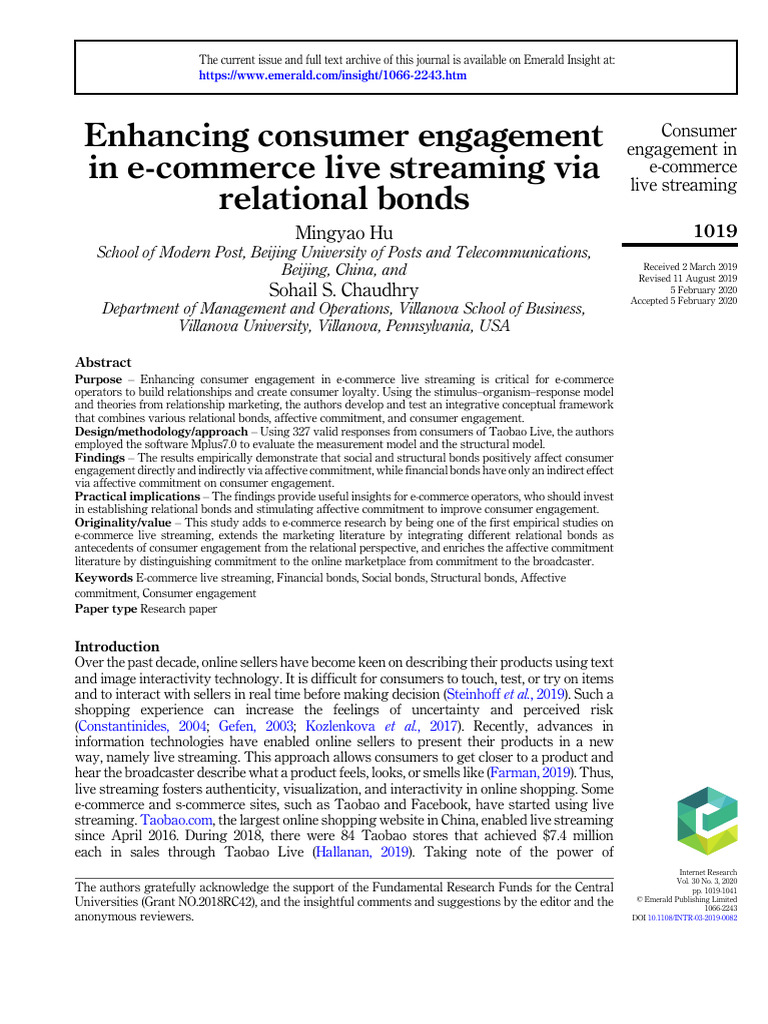 Boosting Consumer Engagement in Live Streaming | PDF | Affect ...