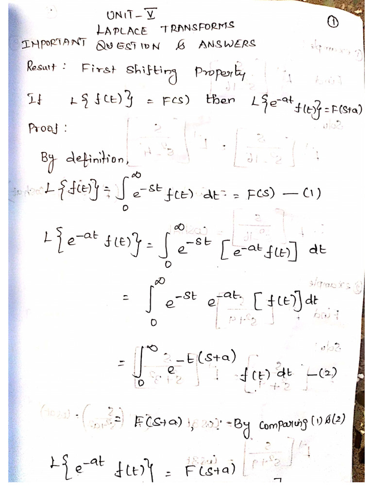 Laplace Transform. Unit V | PDF