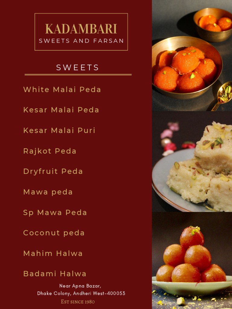 Kadambari Sweets and Snacks | PDF | Cuisine Of The Americas | Foods