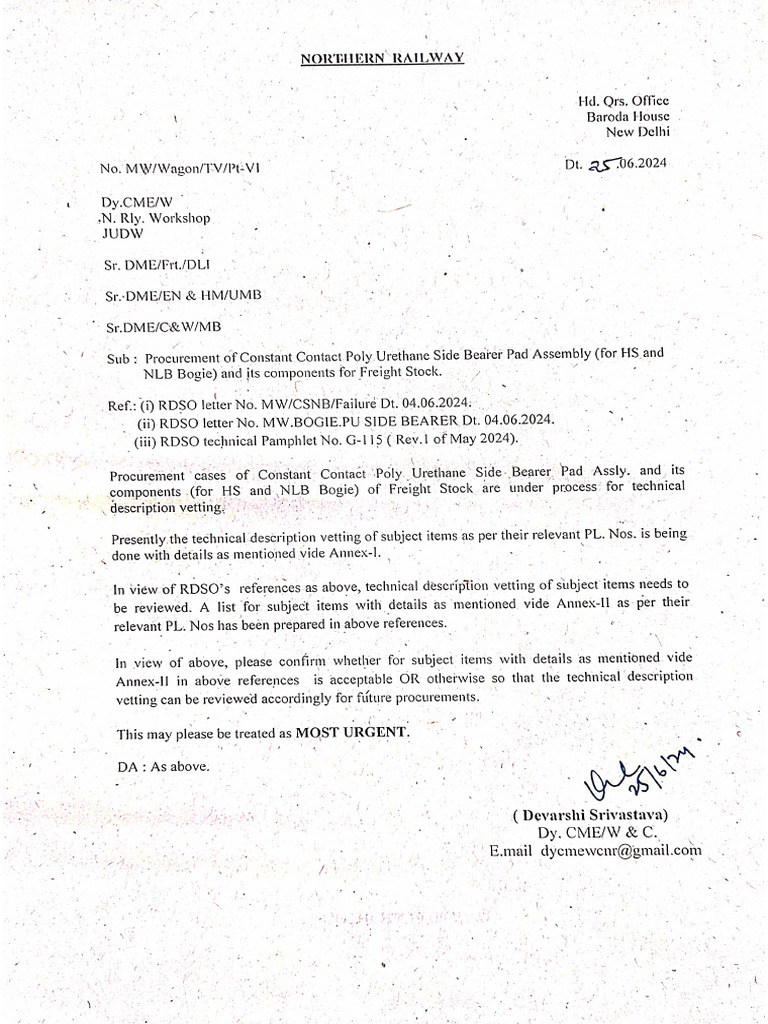 Procurement of CCPU SB Pad Assly For HS and NLB Bogie and Its ...