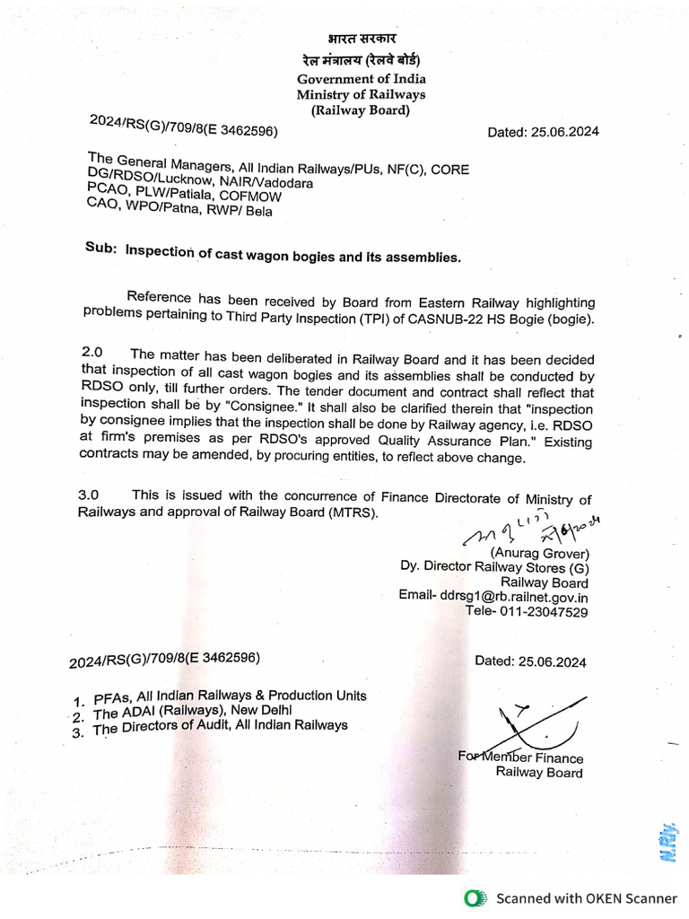 RDSO Letter Inspection of Cast Wagon Bogies | PDF