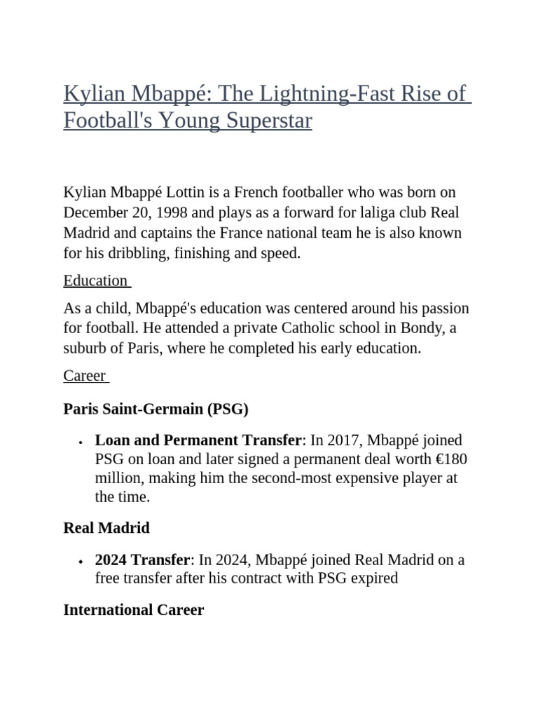 Kylian Mbappé: Biography and Career Highlights | PDF