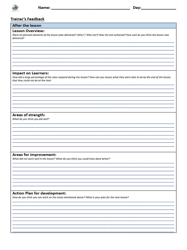 Trainer Feedback Form | PDF | Learning | Human Communication