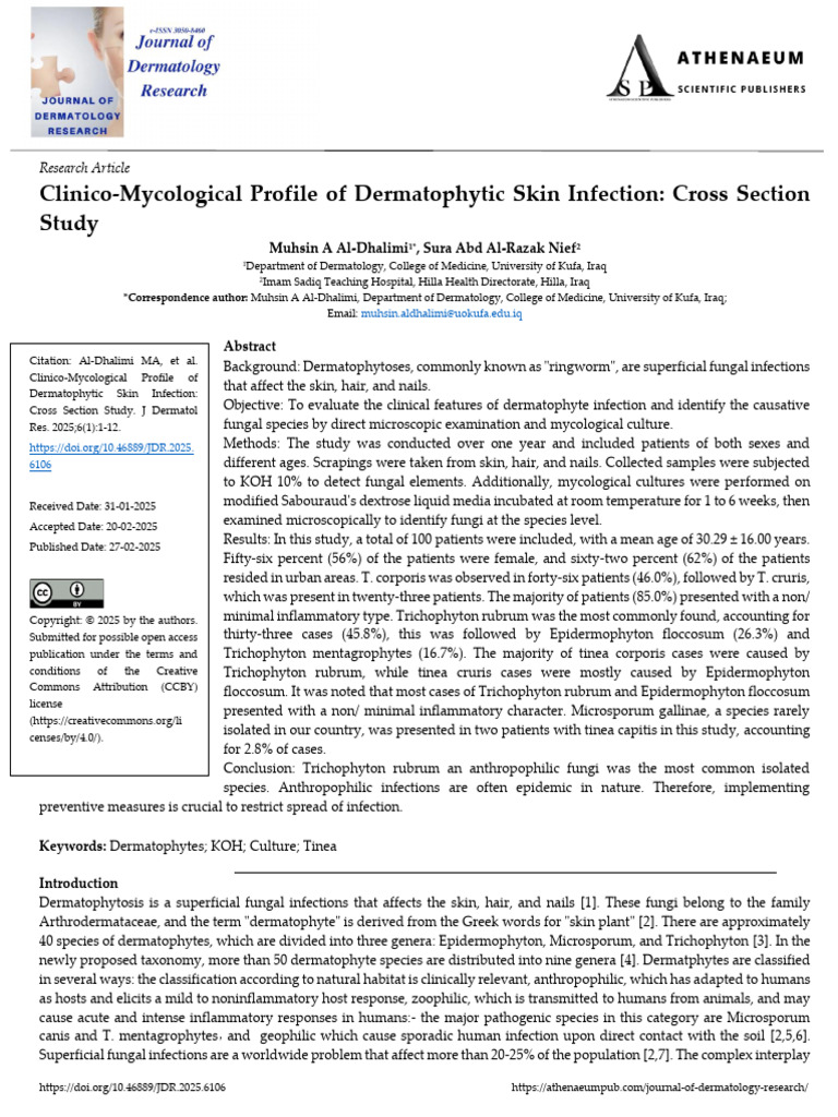 Clinico Mycological Profile of Dermatophytic Skin Infection Cross ...