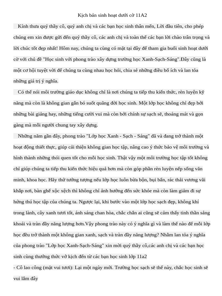 Sinh Hoạt Dưới Cờ 11A2 | PDF