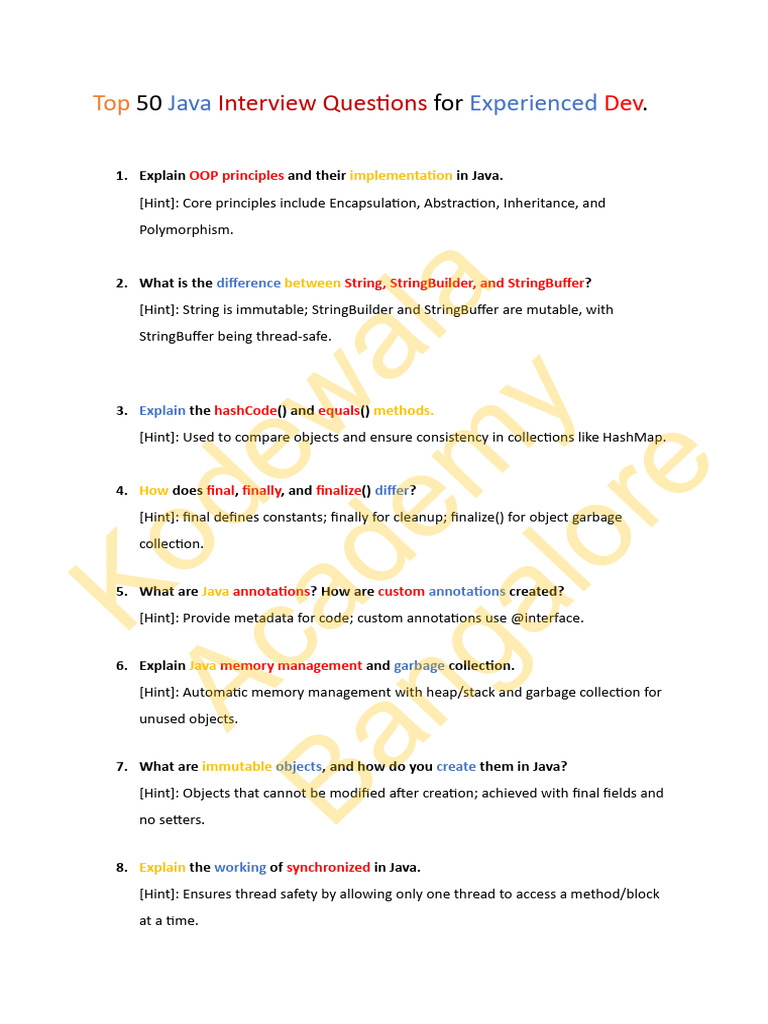 Java Exp Interview Questions | PDF | Method (Computer Programming ... Java Exp Interview Questions | PDF | Method (Computer Programming ...