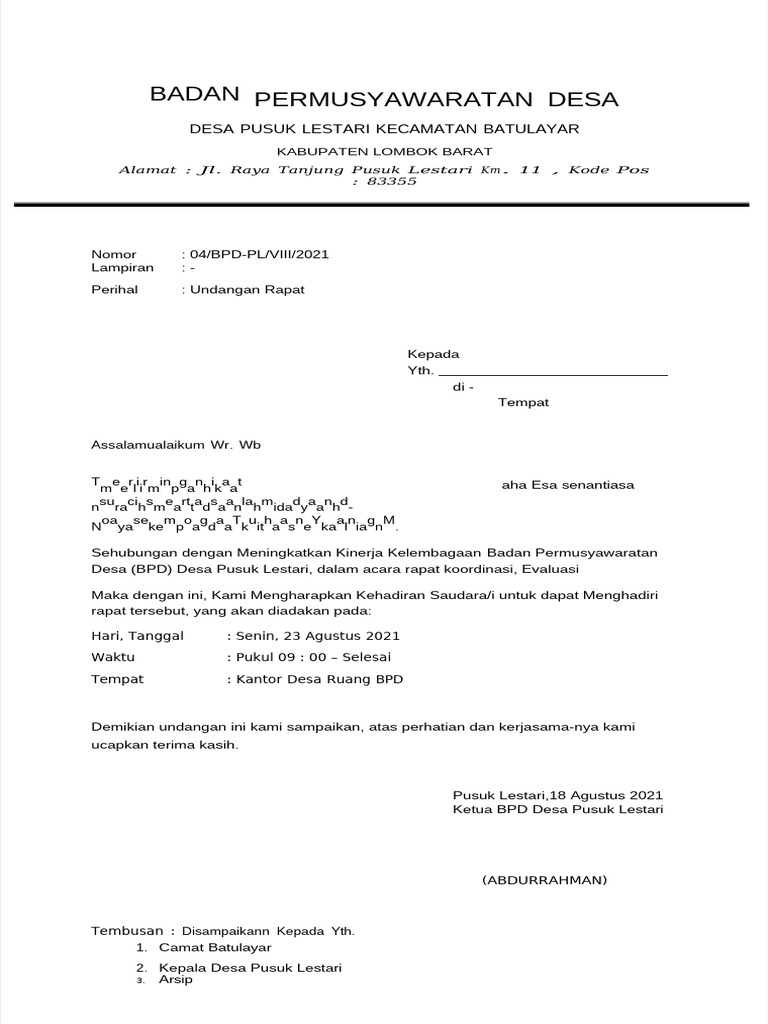 PDF Surat Undangan Rapat BPD | PDF