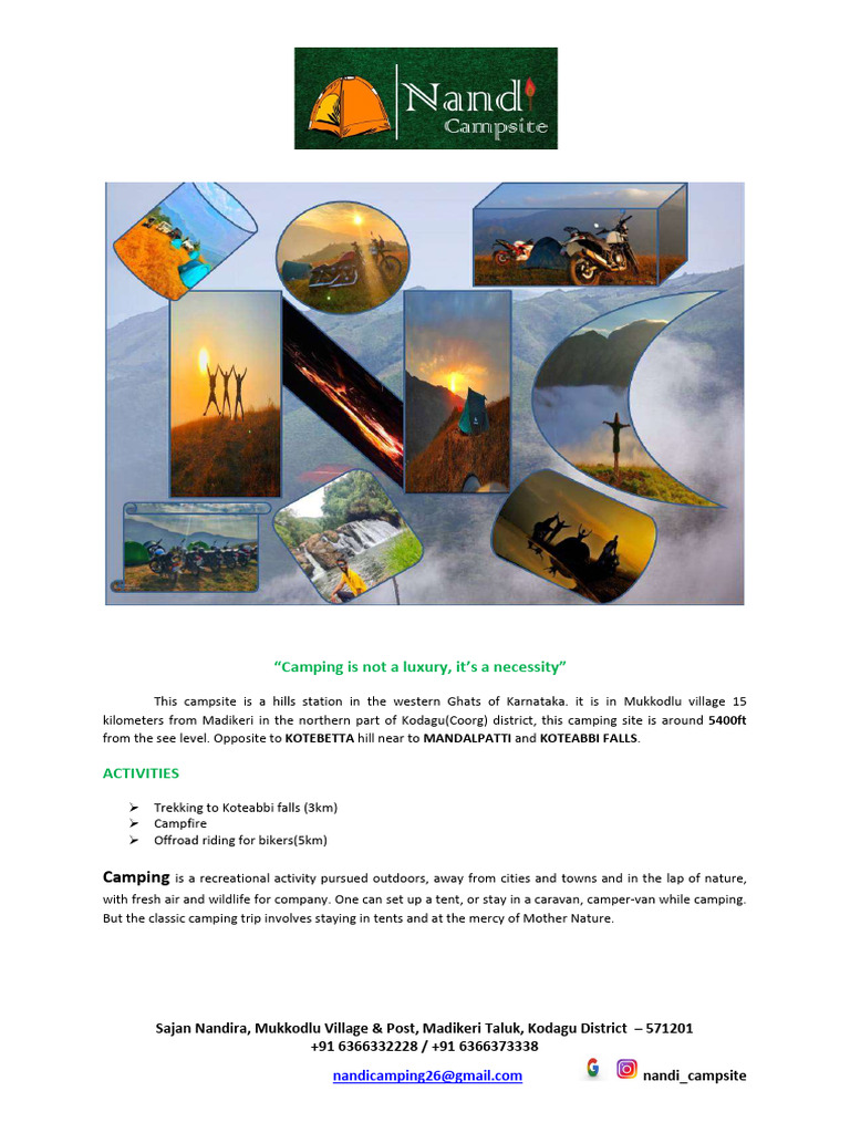 Nandi Campsite Itinerary 2024 | PDF