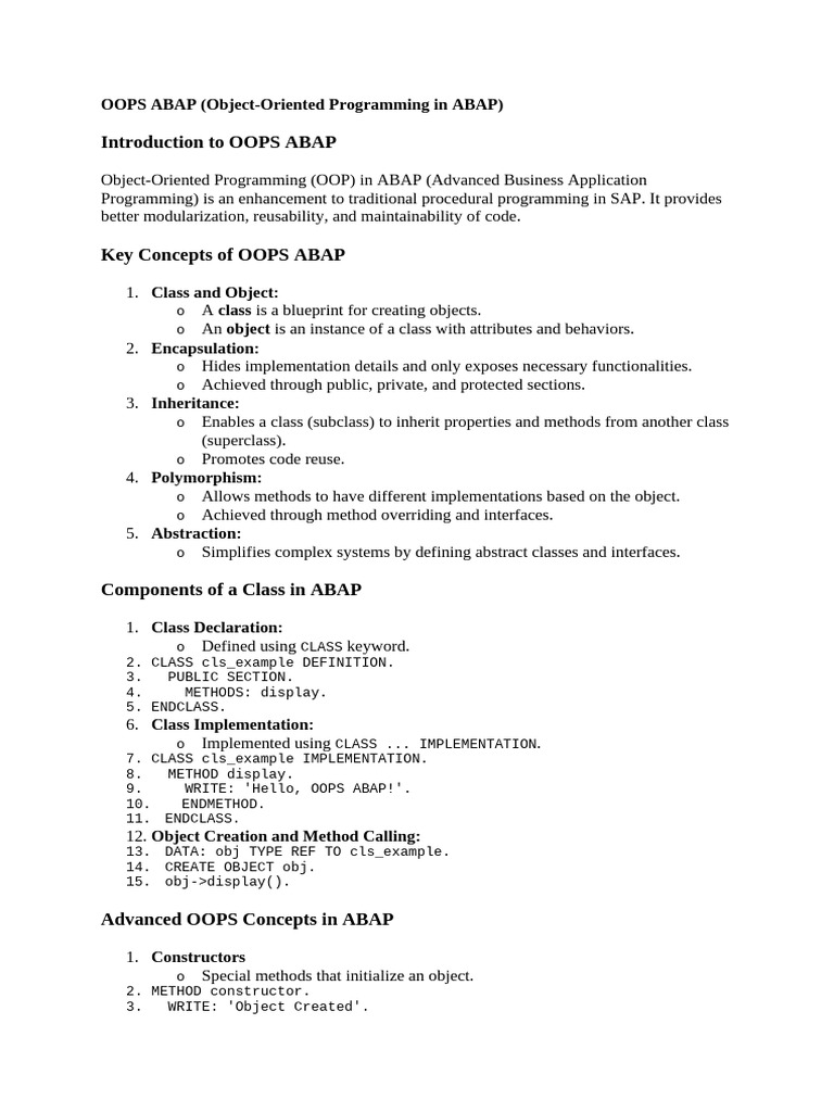 OOPS ABAP | PDF | Class (Computer Programming) | Method (Computer ... OOPS ABAP | PDF | Class (Computer Programming) | Method (Computer ...