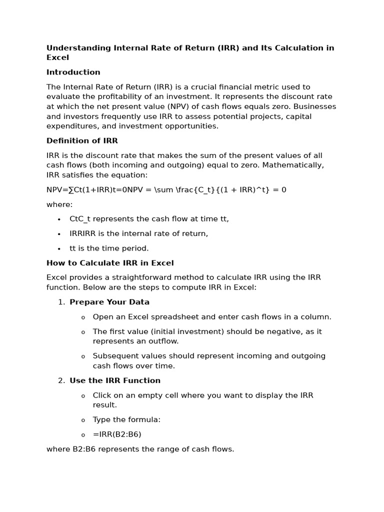 Understanding Internal Rate of Return (IRR) and Its Calculation in ...