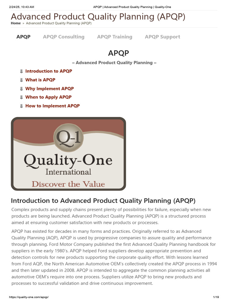 APQP - Advanced Product Quality Planning - Quality-One | PDF | Reliability Engineering | Design ...