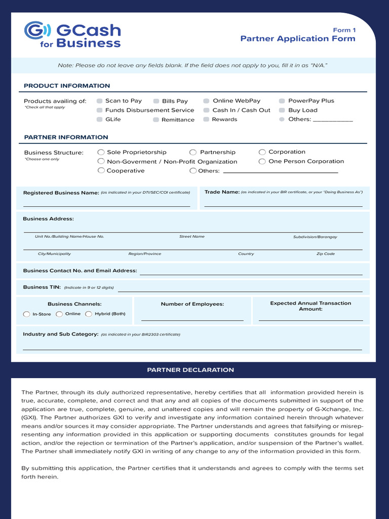 GCash Partner Application Form | PDF | Business