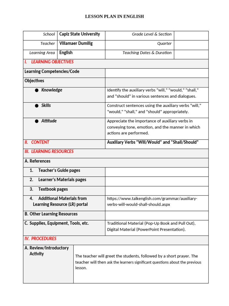Teaching Auxiliary Verbs Effectively | PDF | Learning | Grammatical Tense