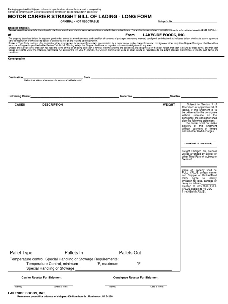 Bill of Lading-Long Form | PDF | Cargo | Bill Of Lading