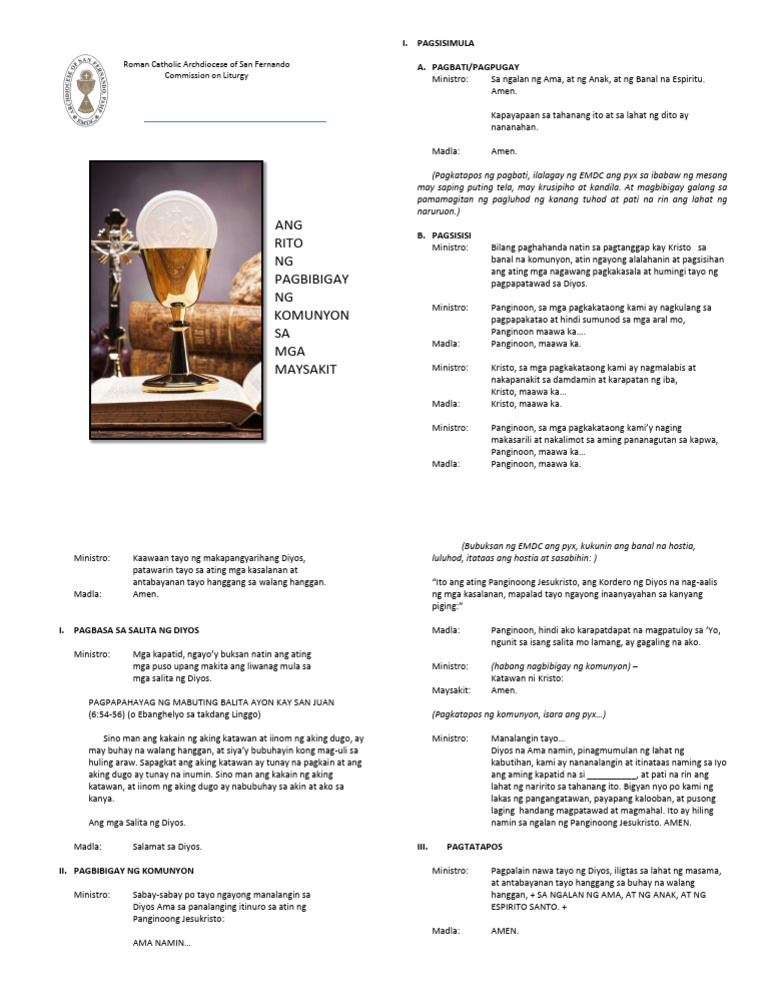 Rito NG Pagbibigay NG Komunyon Sa Maysakit | PDF