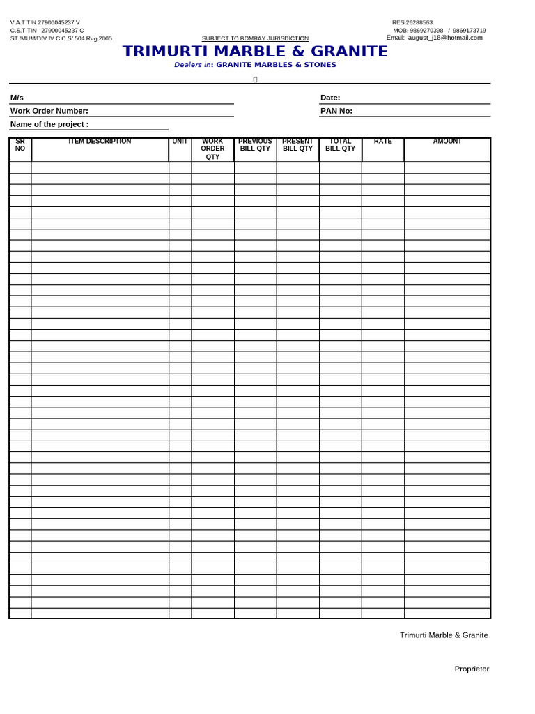 Trimurti Marble & Granite Invoice | PDF