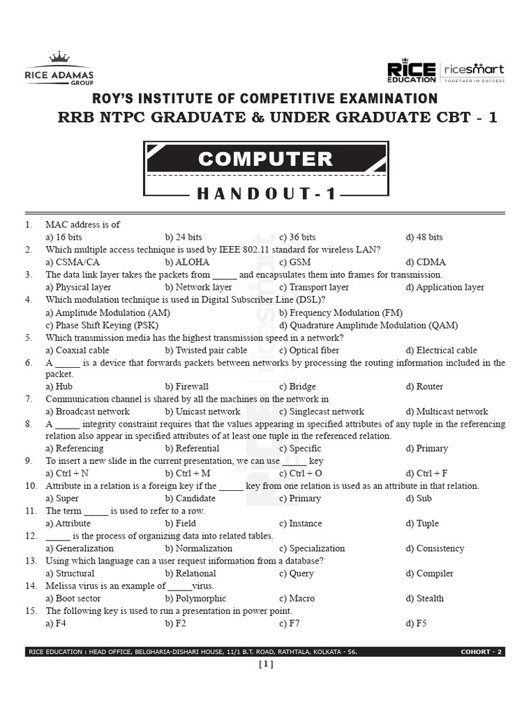 Computer Handout - 1 (Q) Eng ver Cohort_2 | PDF | Computer Network ...