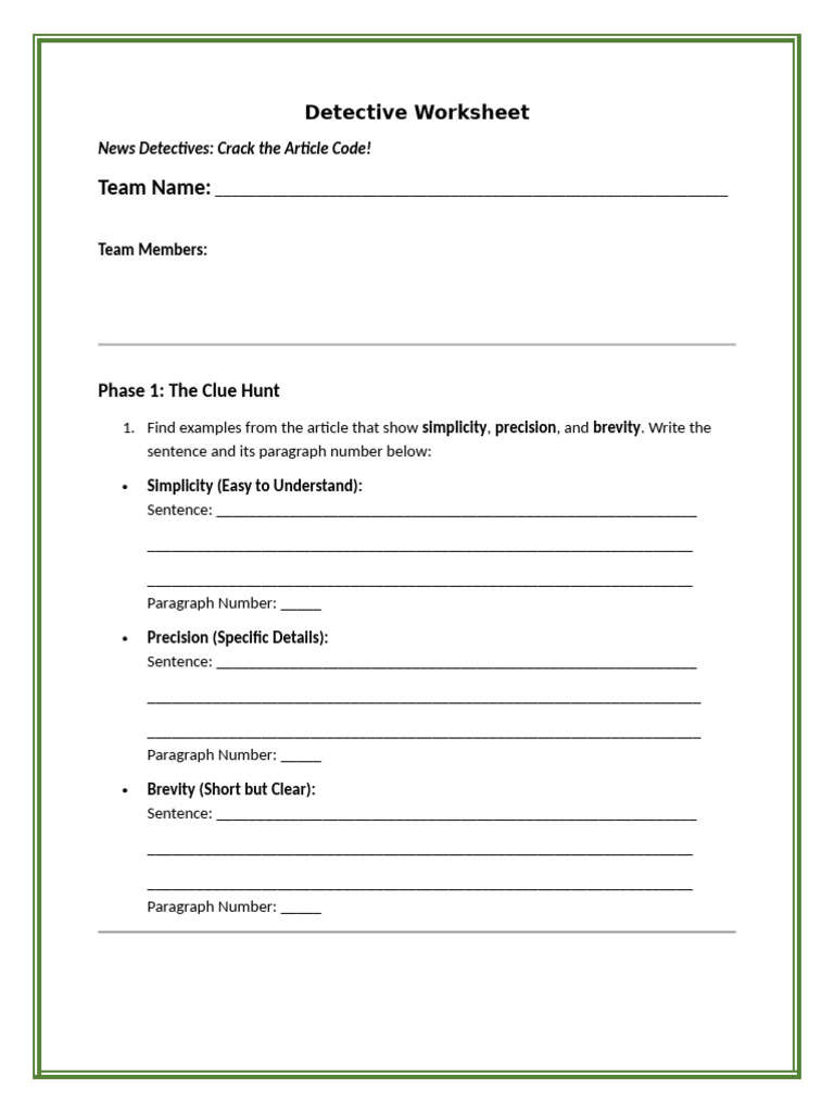 Detective Worksheet | PDF