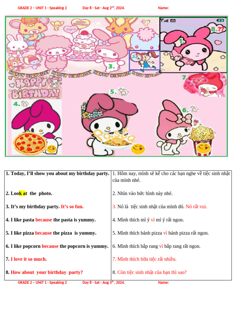 Grade 2 - Unit 1 - Speaking 2 | PDF