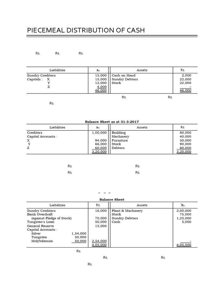 Piecemeal Cash Distribution Guide | PDF | Balance Sheet | Expense