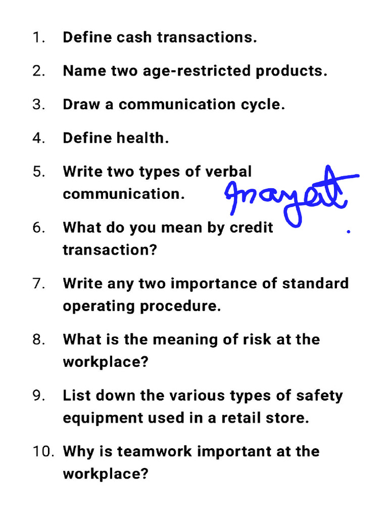 Some Imp. Questions Class 10th Retail by Inayat! | PDF