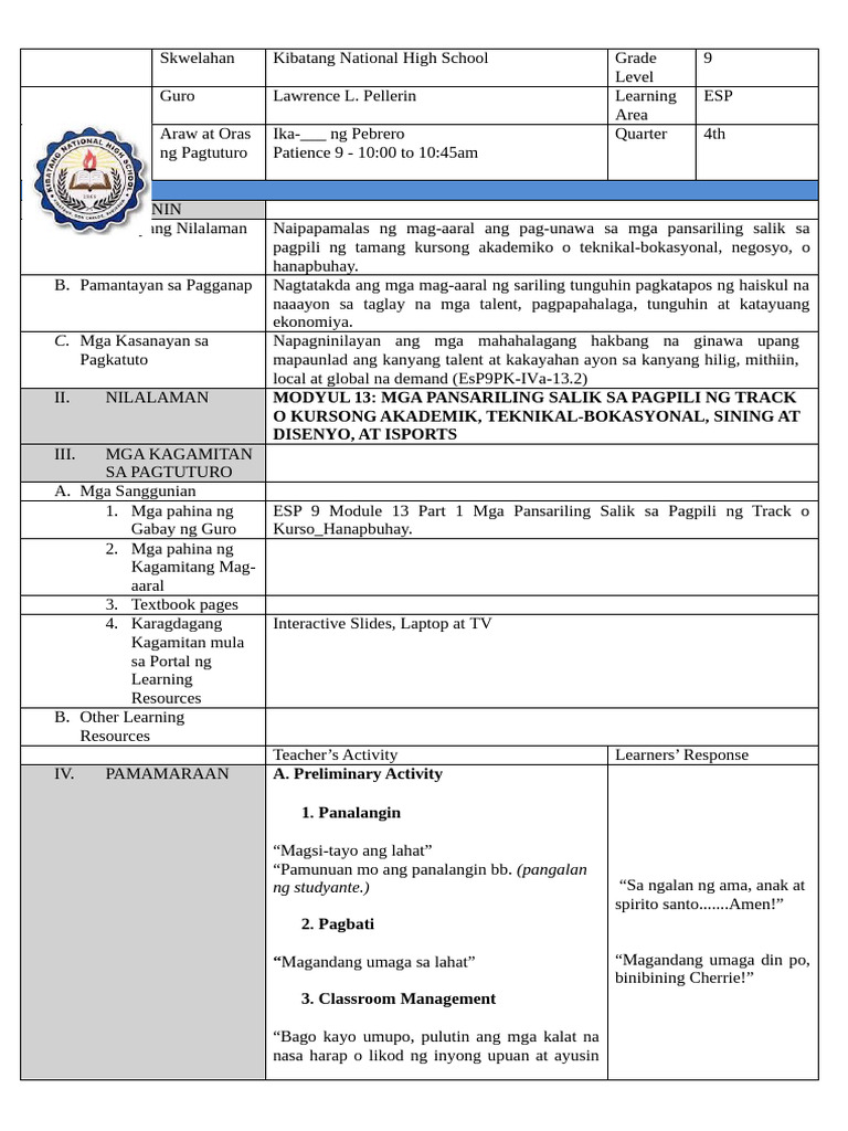Esp 9 Modyul 13 Part 2 Lp | PDF