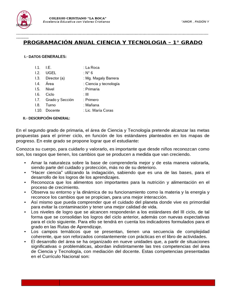 PROGRAMACION DE CIENCIA 1° GRADO | PDF | Aprendizaje | Conocimiento