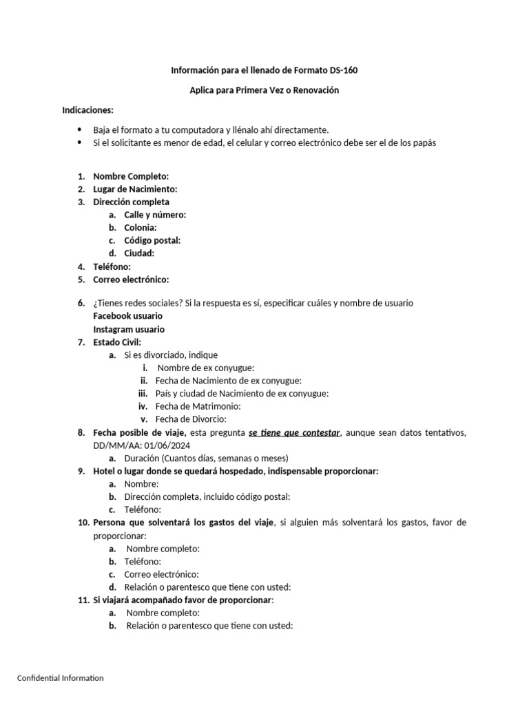 Información para El Llenado de Formato DS-160 | PDF