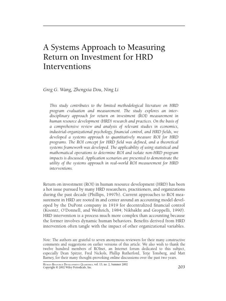 Measuring ROI For HRD Interventions - Wang, Dou & Li | PDF | Industrial ...