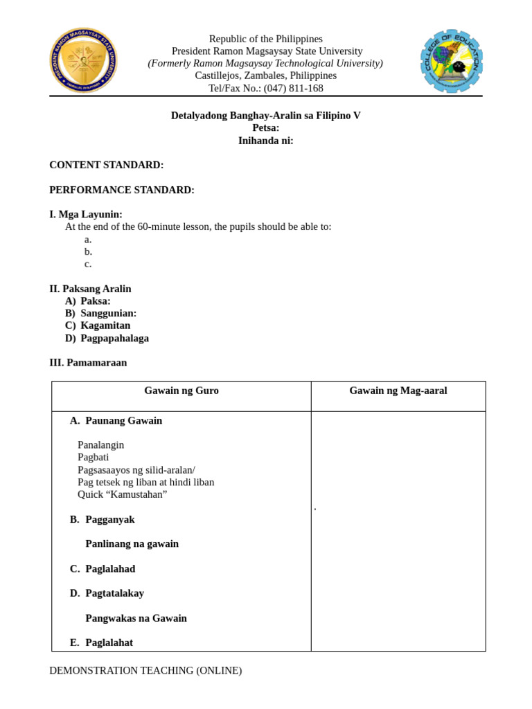Detailed Lesson Plan Tagalog Template (1) | PDF