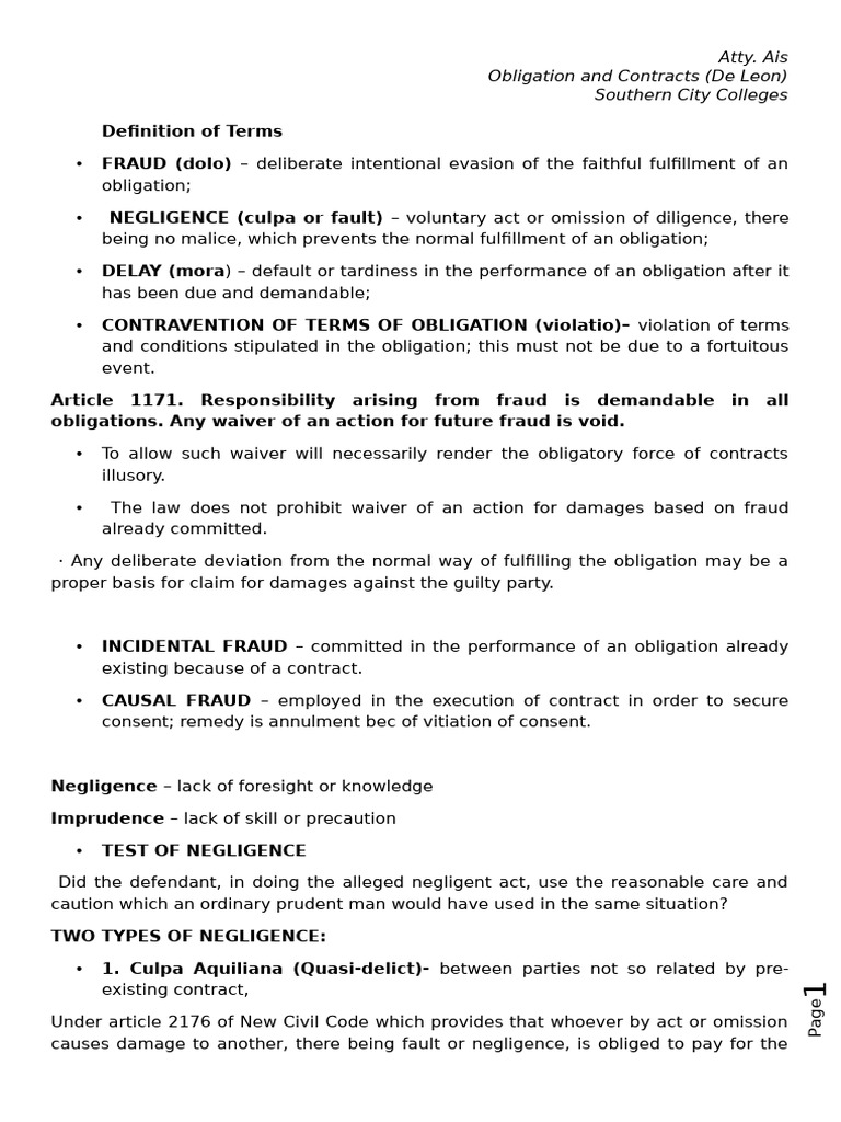 OC-notes-2 | PDF | Negligence | Civil Law (Legal System)