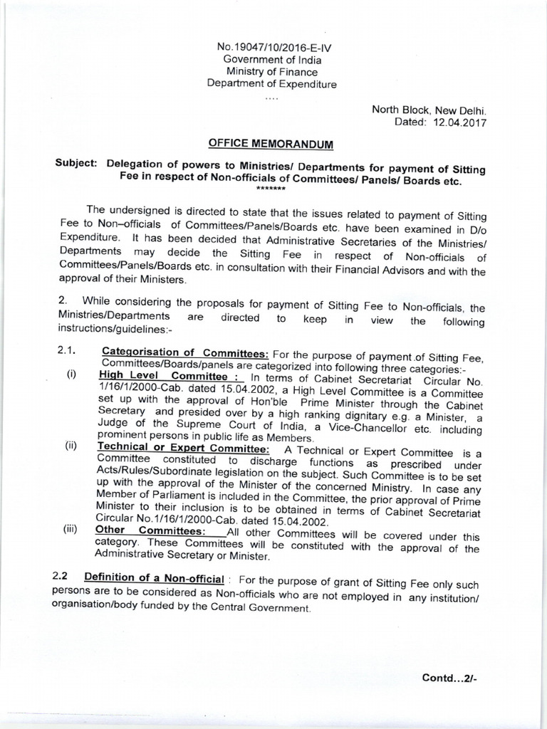 Guidelines for Non-Official Sitting Fees | PDF | Committee | Political Law