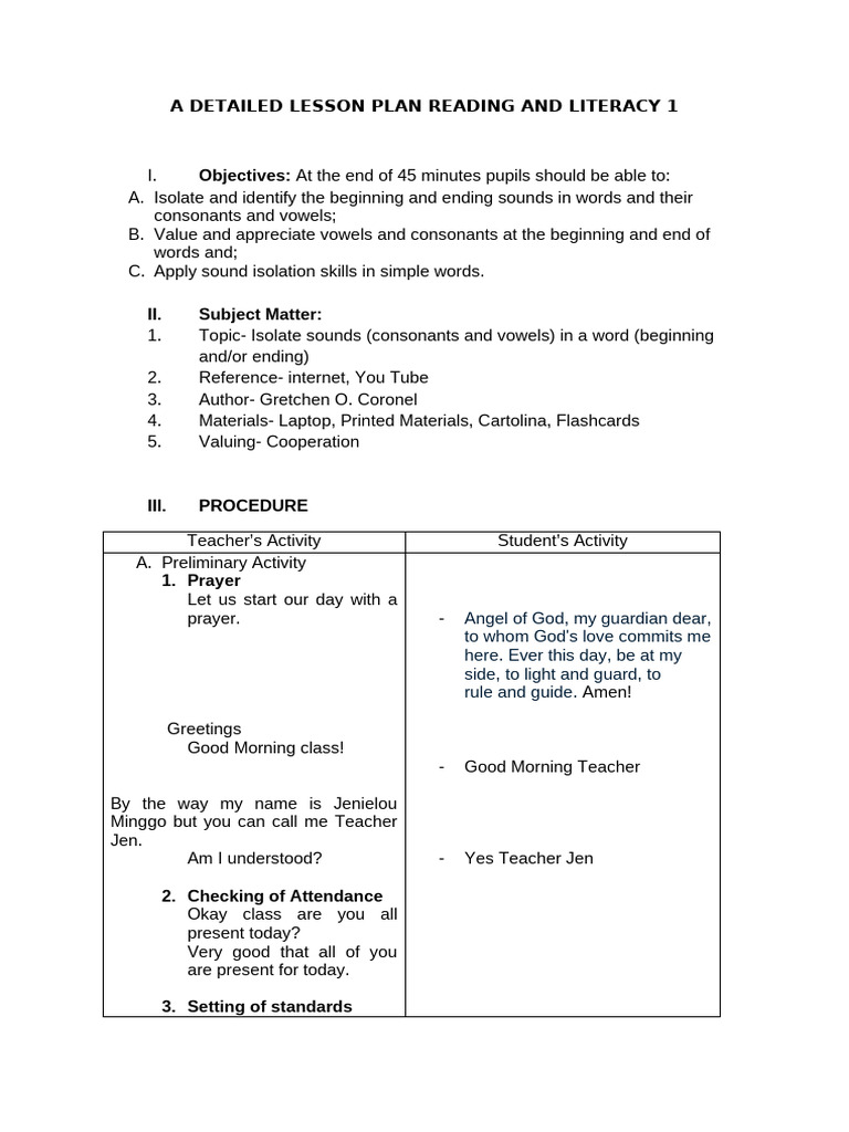 Sound Isolation Lesson Plan | PDF | Consonant | Vowel